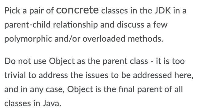 Solved Pick a pair of concrete classes in the JDK in a | Chegg.com