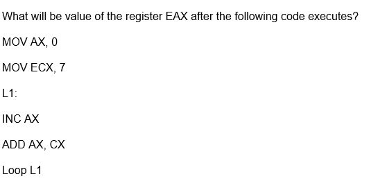 Solved What will be value of the register EAX after the | Chegg.com