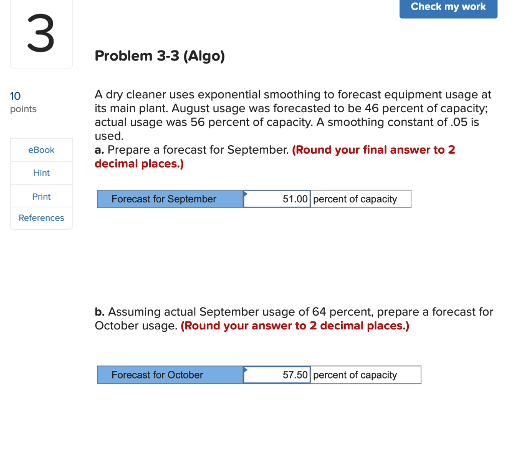 Solved A dry cleaner uses exponential smoothing to forecast | Chegg.com