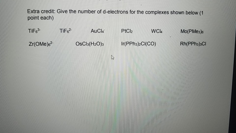 Solved Extra credit: Give the number of d-electrons for the | Chegg.com