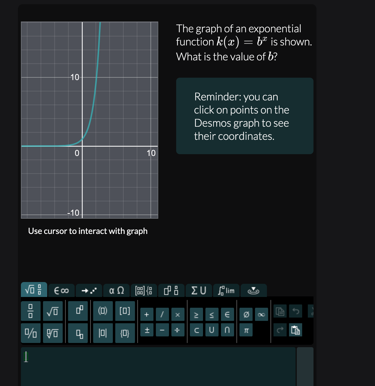 Solved The graph of an exponential function k(x)=bx is | Chegg.com
