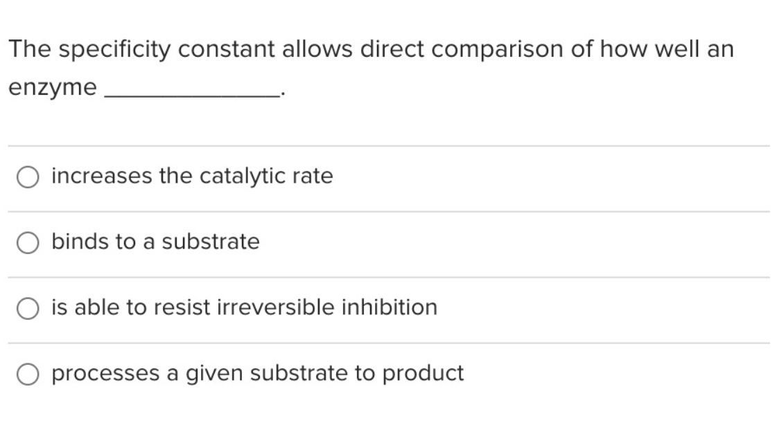 Solved The specificity constant allows direct comparison of | Chegg.com