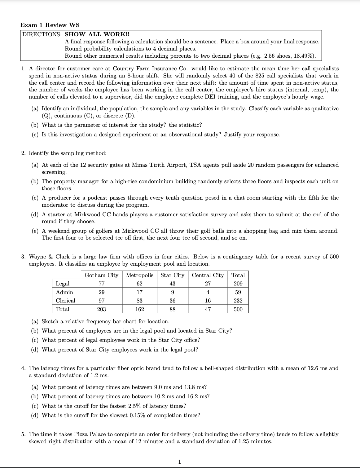 Solved Exam 1 ﻿Review WSDIRECTIONS: SHOW ALL WORK!!A final | Chegg.com