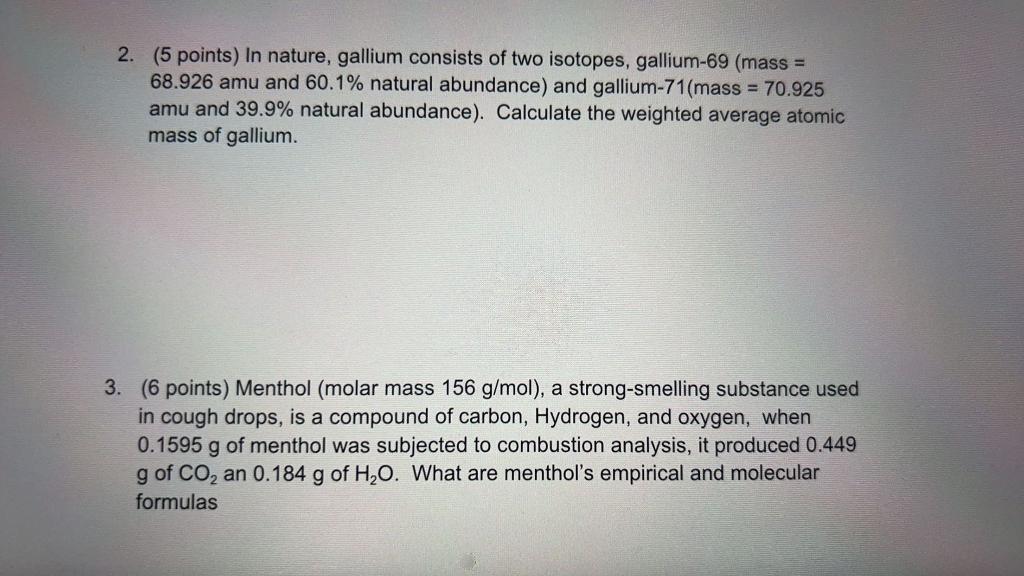 Solved 2. (5 points) In nature, gallium consists of two | Chegg.com