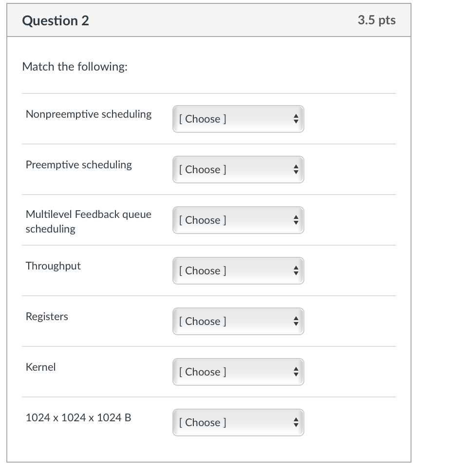Solved Question 2 3.5pts Match the following: Nonpreemptive | Chegg.com