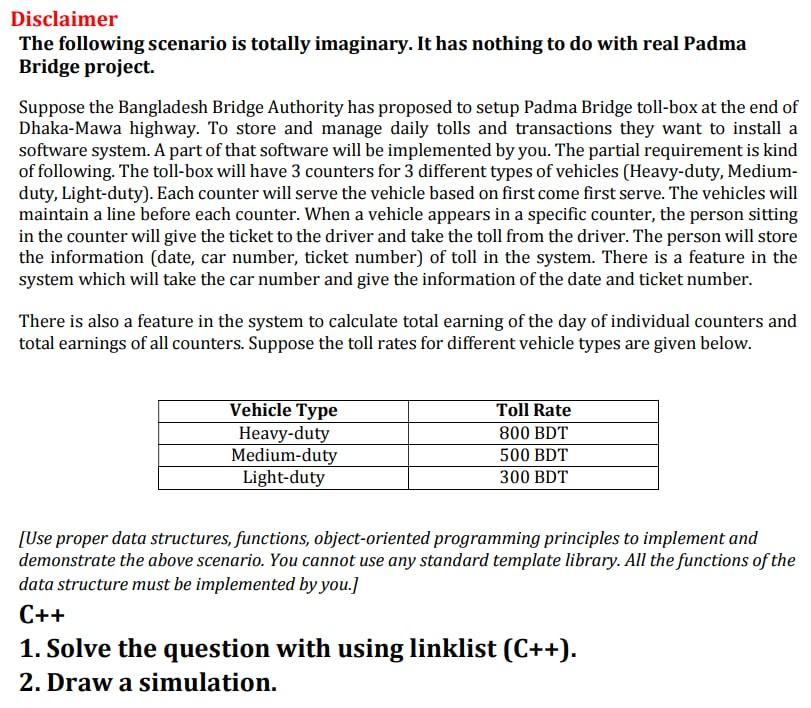 Solved Disclaimer The following scenario is totally | Chegg.com