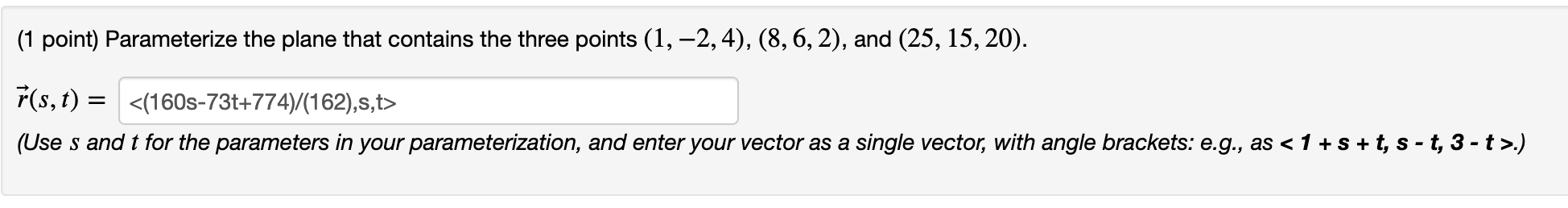 Solved (1 point) Parameterize the plane that contains the | Chegg.com