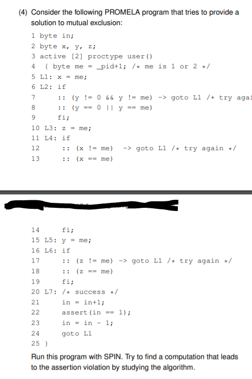 4 (4) Consider the following PROMELA program that | Chegg.com