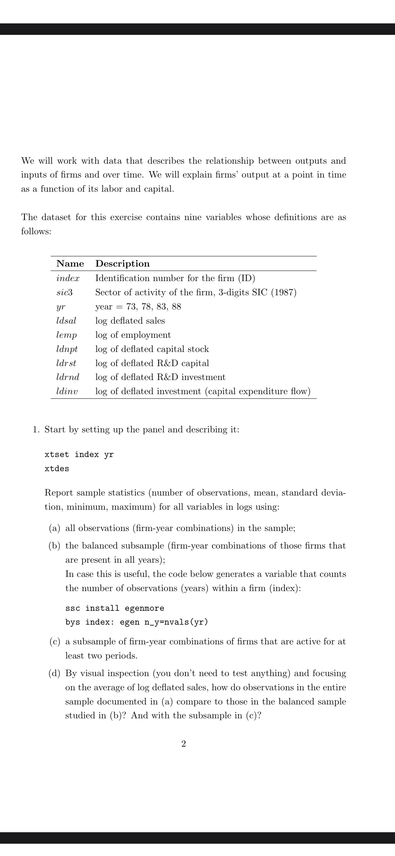 Solved Please provide the stata code to achieve the | Chegg.com