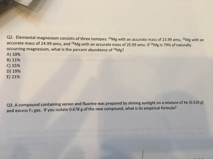Solved Elemental magnesium consists of three isotopes: ^24Mg | Chegg.com