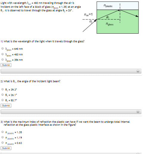 Solved Light with wavelength = 480 nm traveling through the | Chegg.com
