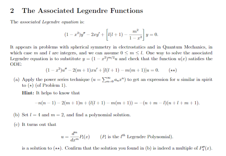 Solved +(4+1) - 1 2 The Associated Legendre Functions The | Chegg.com