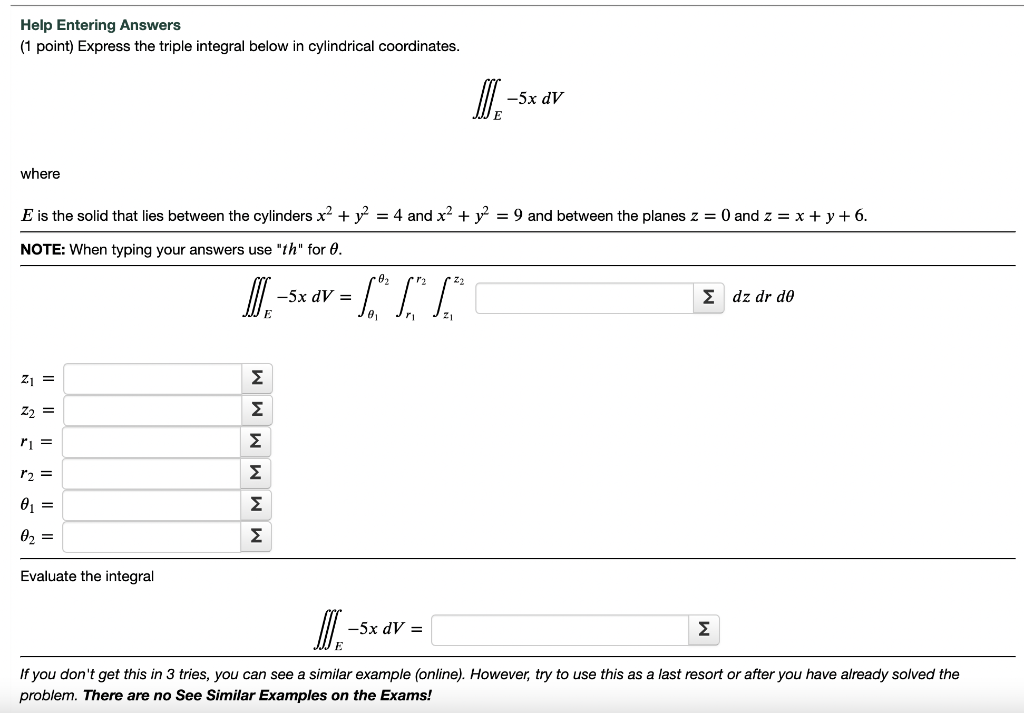 Solved Help Entering Answers (1 point) Express the triple | Chegg.com