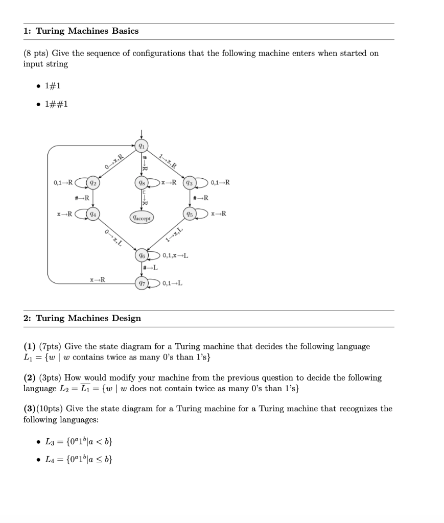 1 Turing Machines Basics 8 Pts Give The Sequence 