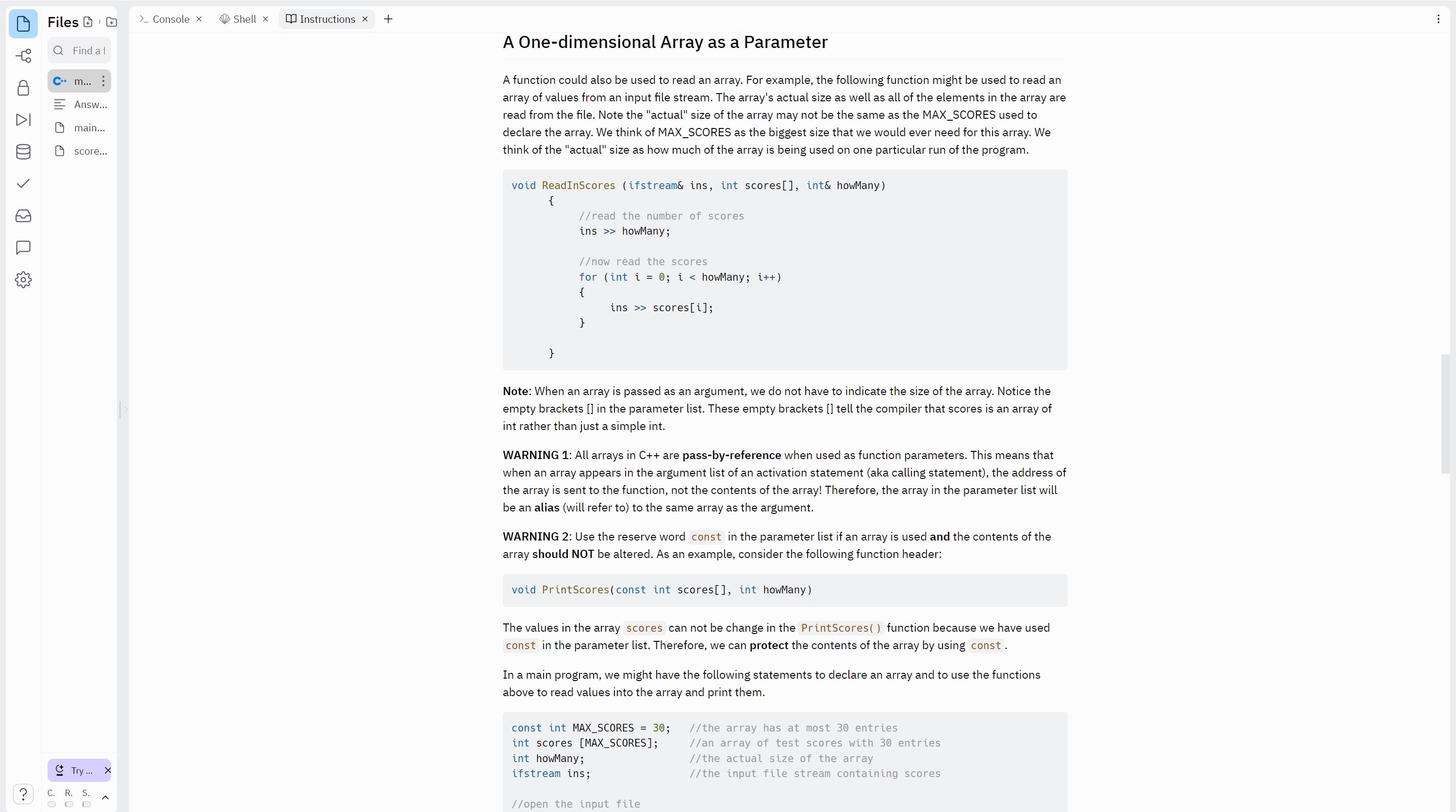Solved ReadInscores (scores, howMany); integer, giving the | Chegg.com