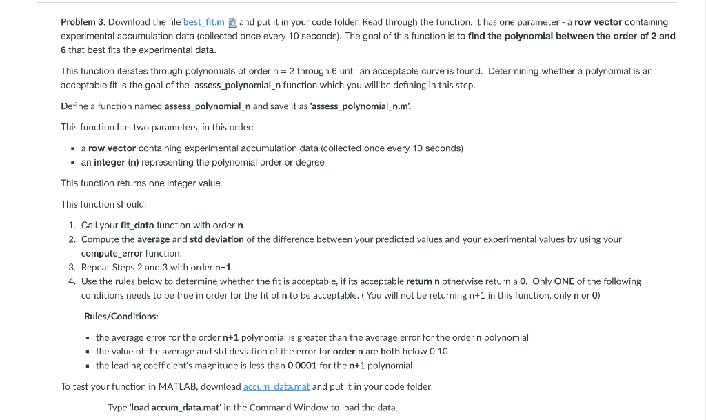 Solved Problem 3. Download the file best fit.m and put it in | Chegg.com