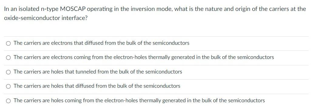 Solved In an isolated n-type MOSCAP operating in the | Chegg.com