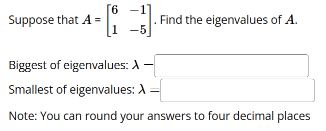 Solved Suppose that A=[6-11-5]. ﻿Find the eigenvalues of | Chegg.com
