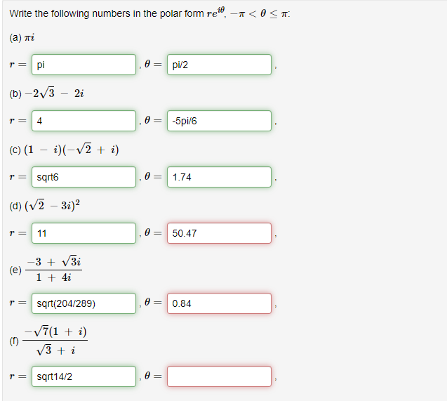 Solved Write the following numbers in the polar form | Chegg.com