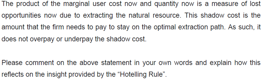 Solved The product of the marginal user cost now and | Chegg.com