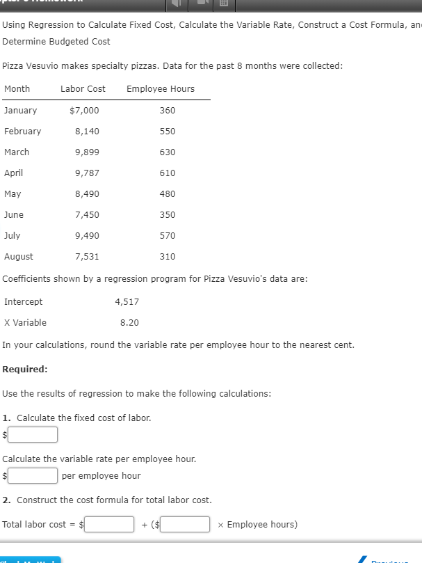 Solved Using Regression to Calculate Fixed Cost, Calculate | Chegg.com