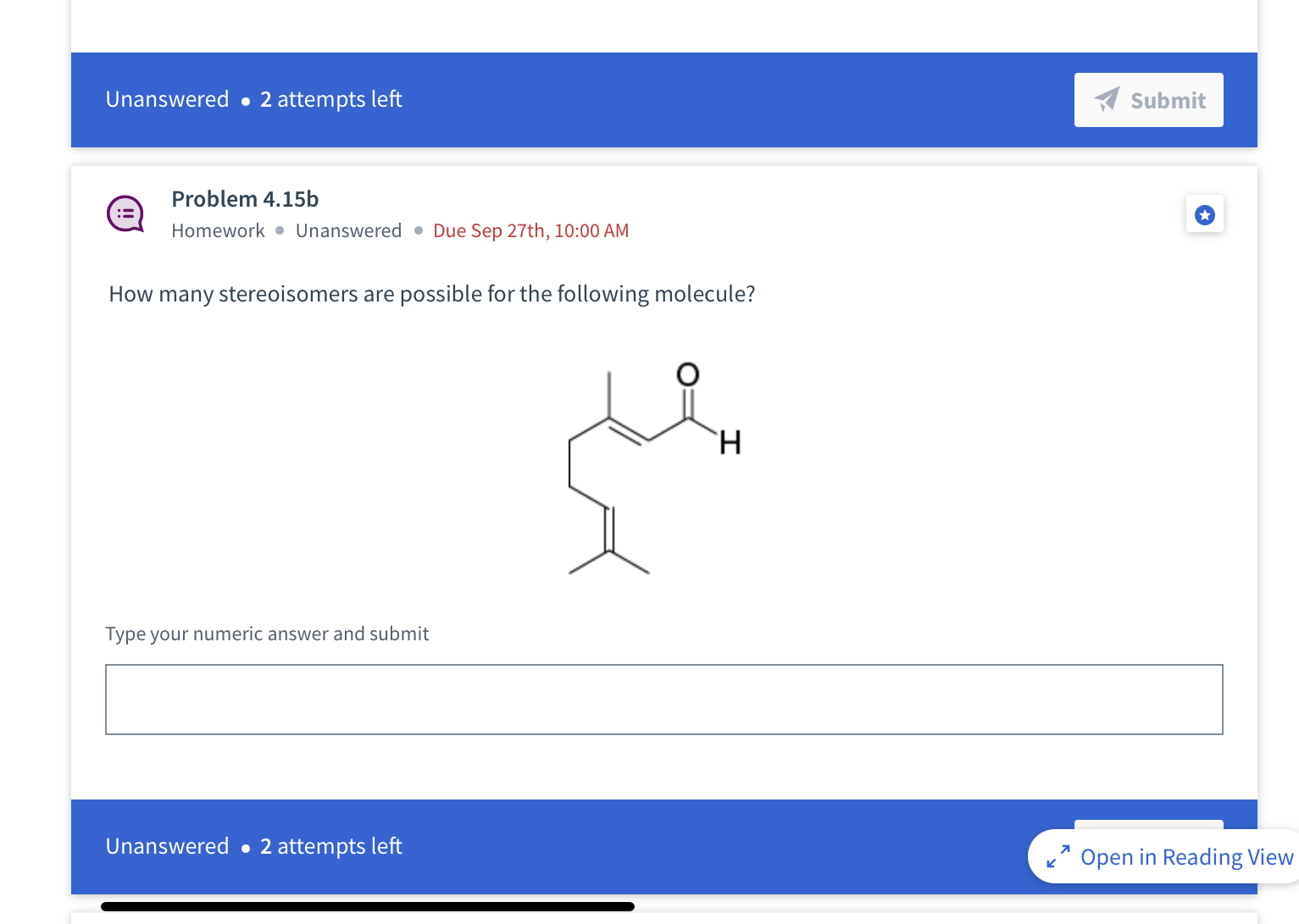 Solved How many stereoisomers are possible for the following | Chegg.com