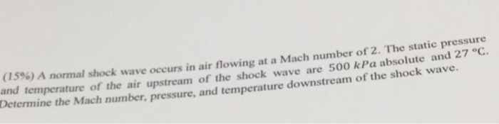 Solved (15%) A normal shock wave occurs in air flowing at a | Chegg.com