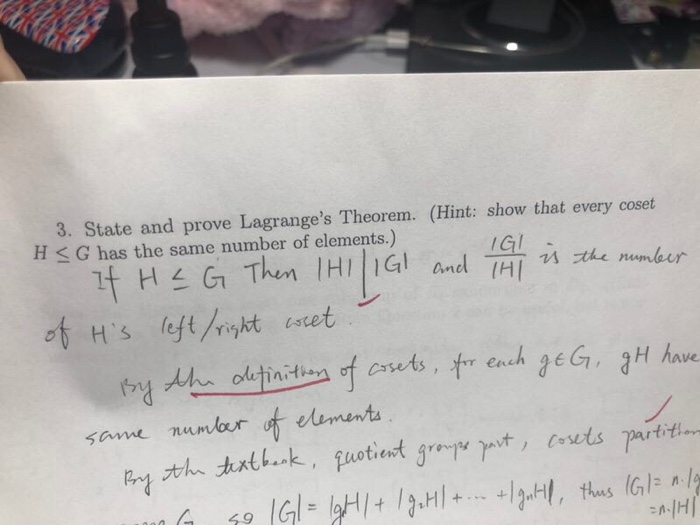 Solved 3. State and prove Lagrange's Theorem. (Hint: show | Chegg.com