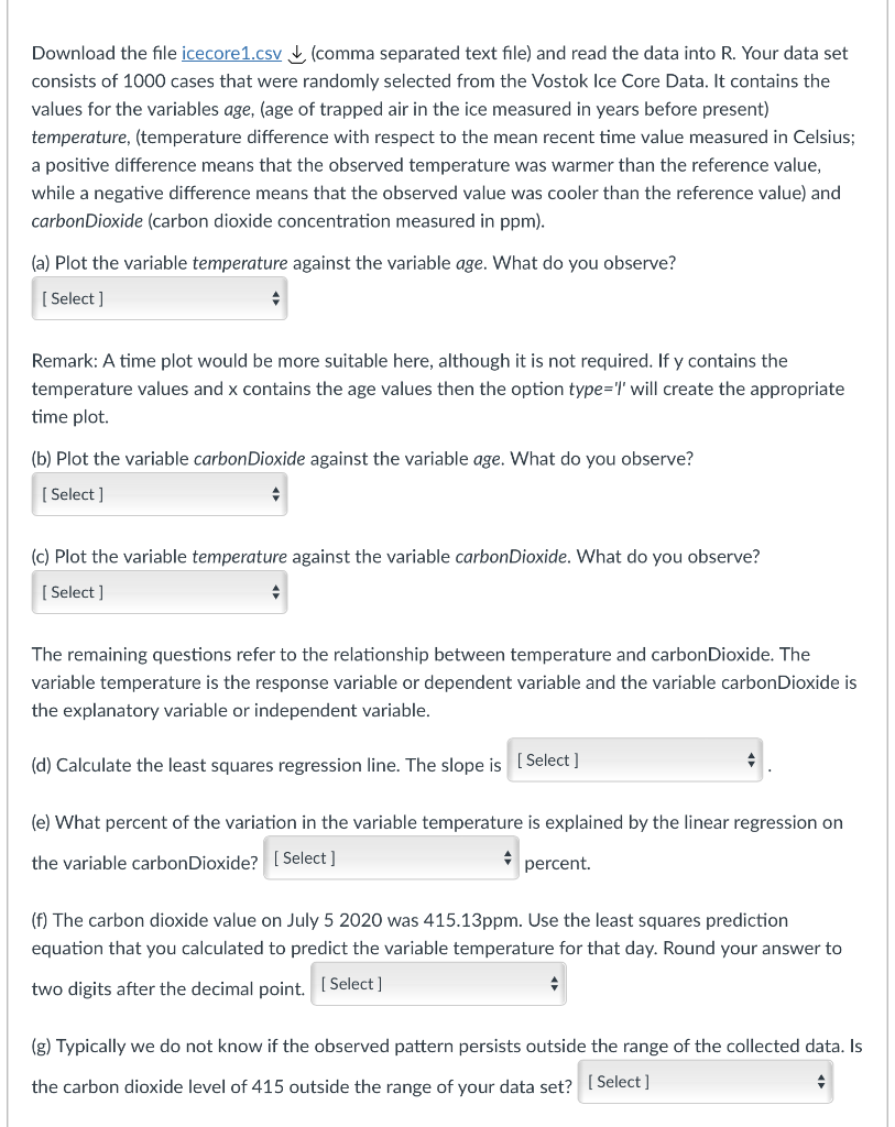 Download the file icecore1.csv (comma separated text | Chegg.com