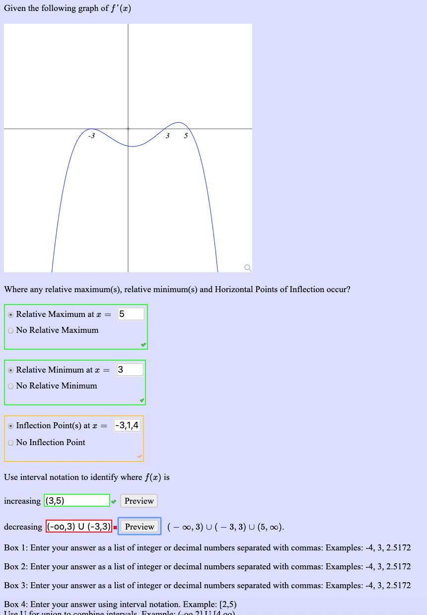 Solved Given the following graph of f'(x) 3 5 Where any | Chegg.com