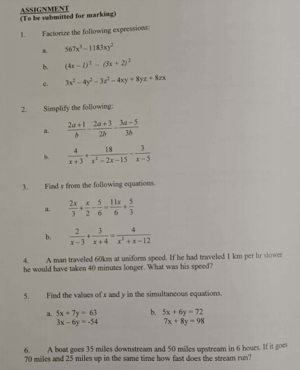 Solved ASSIGNMENT (To be submitted for marking) 1. Factorize | Chegg.com