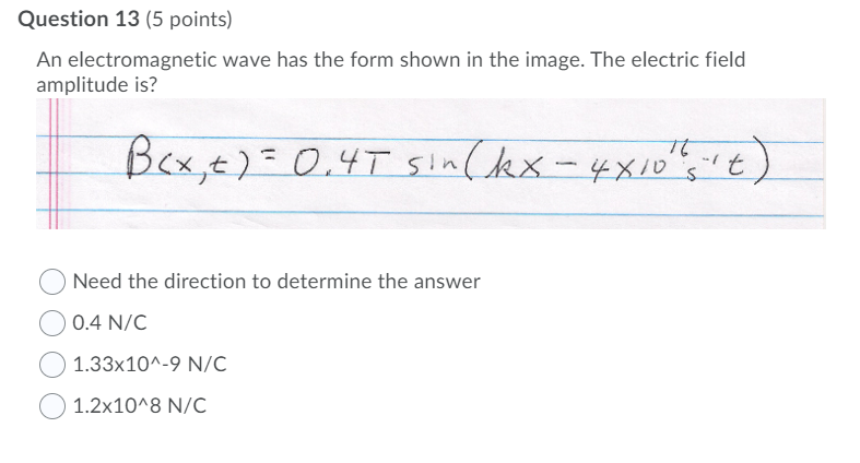 Solved Question 13 (5 points) An electromagnetic wave has | Chegg.com