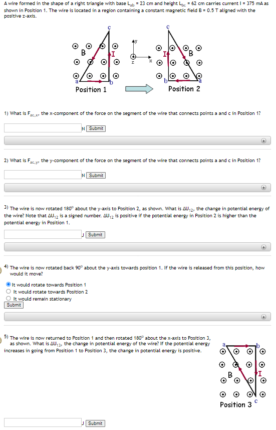Solved A wire formed in the shape of a right triangle with | Chegg.com