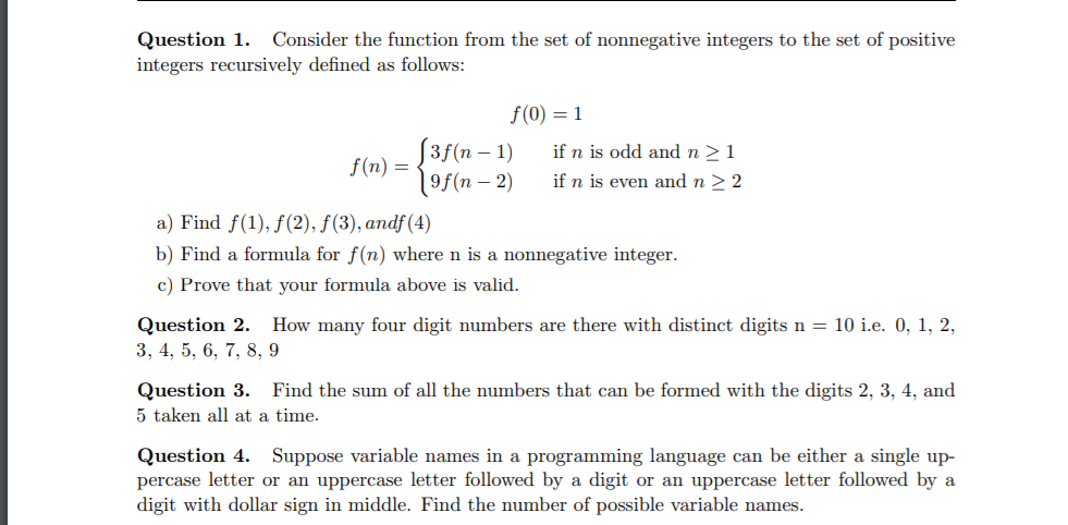 Solved Question 1. Consider the function from the set of | Chegg.com