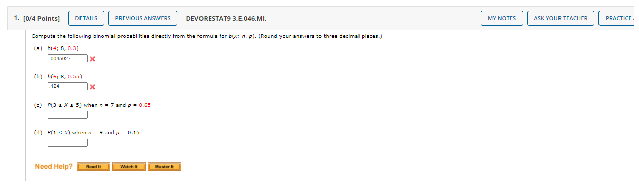Solved 1. [0/4 points) DETAILS PREVIOUS ANSWERS DEVORESTAT9 | Chegg.com