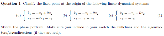 Solved Question 1 Classify the fixed point at the origin of | Chegg.com