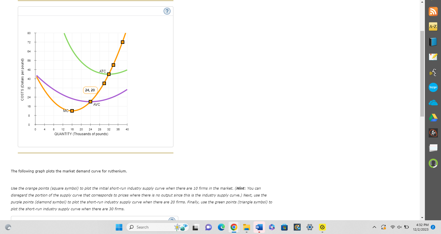 Solved The following graph plots the market demand curve for | Chegg.com