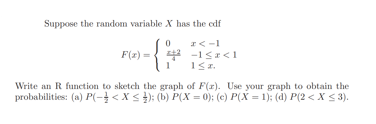 Solved Suppose the random variable X has the cdf | Chegg.com