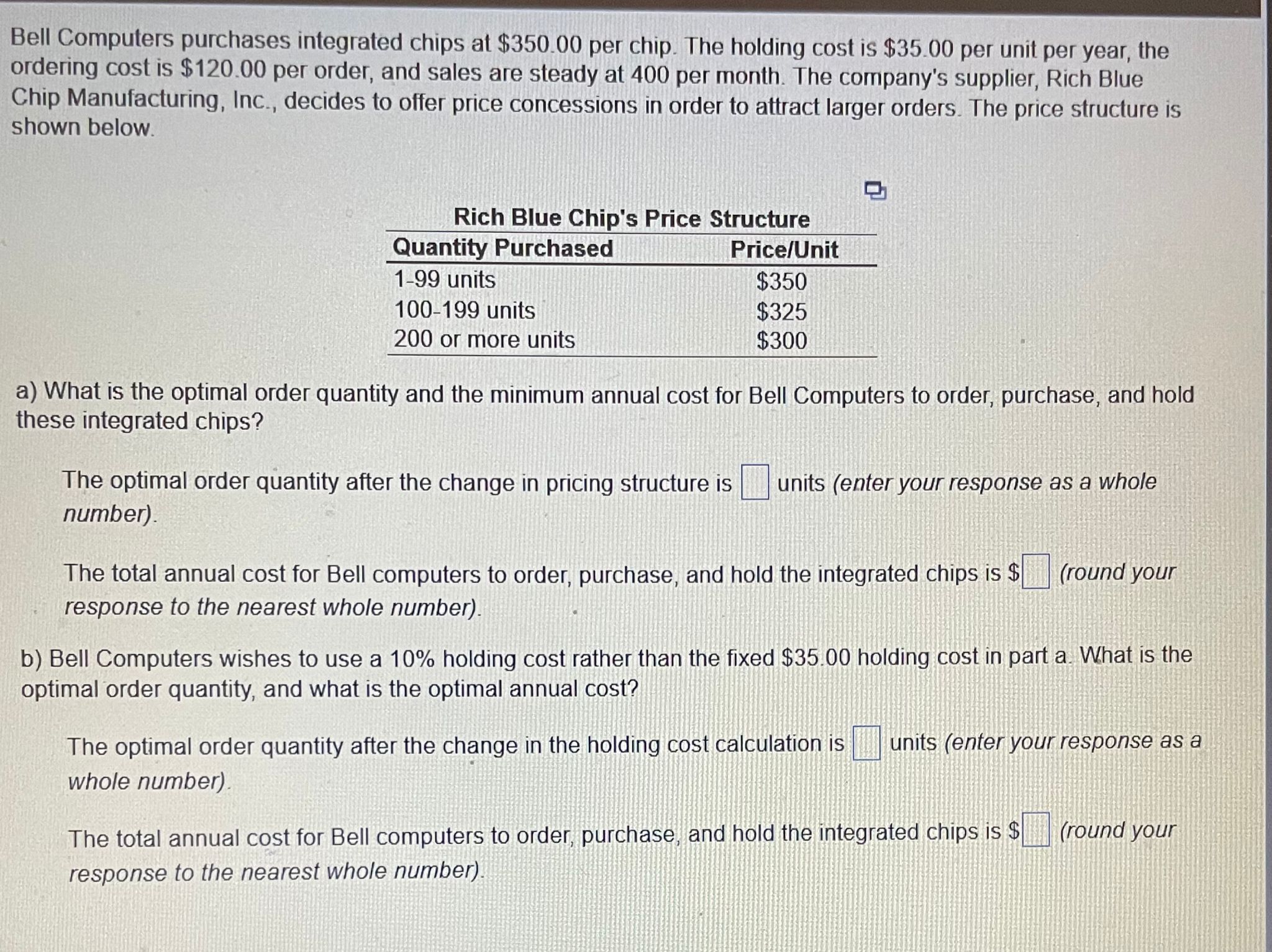 Solved Bell Computers purchases integrated chips at $350.00 | Chegg.com