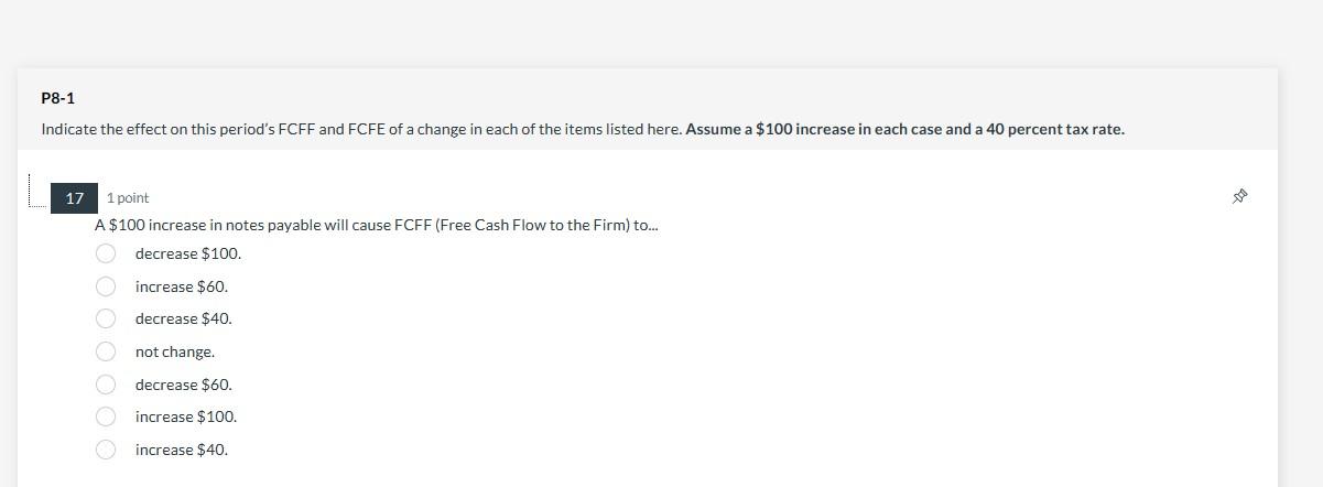 Solved P8-1 Indicate the effect on this period's FCFF and | Chegg.com