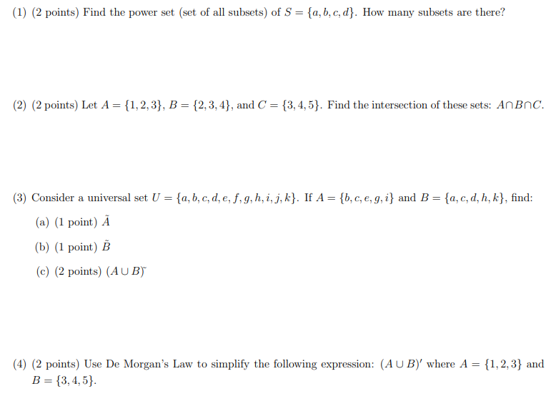 Solved 1 2 Points Find The Power Set Set Of All 