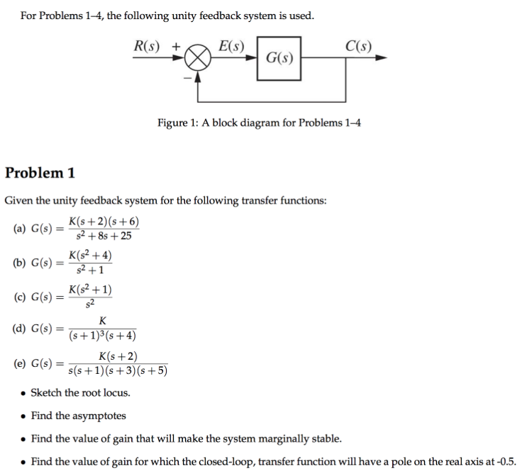 Solved For Problems 1-4, the following unity feedback system | Chegg.com