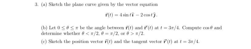 Solved 3. (a) Sketch the plane curve given by the vector | Chegg.com