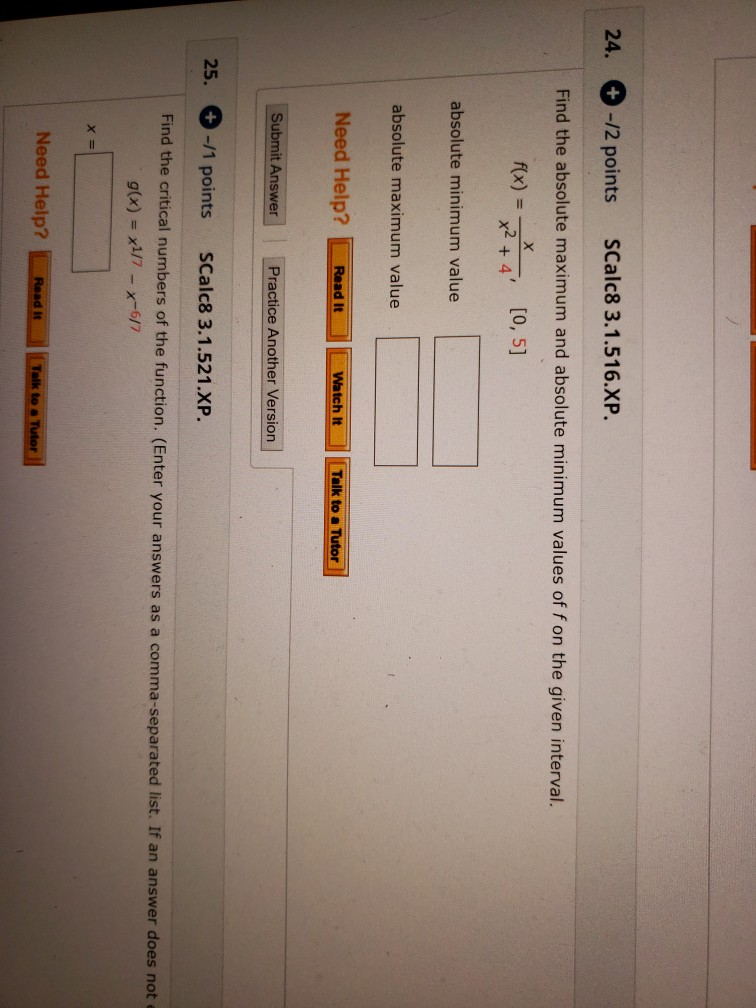 Solved 24. -/2 points SCalc8 3.1.516.XP. Find the absolute | Chegg.com