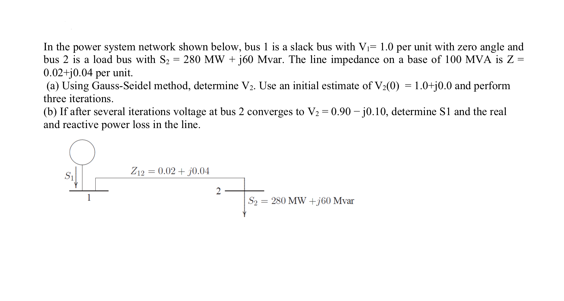 Solved a In the power system network shown below, bus 1 is a | Chegg.com