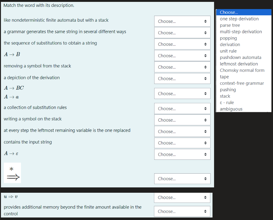 Please select the answers ONLY from the drop down | Chegg.com