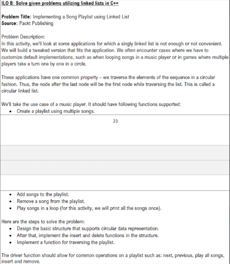 Solved ILO B: Solve given problems utilizing linked lists in | Chegg.com
