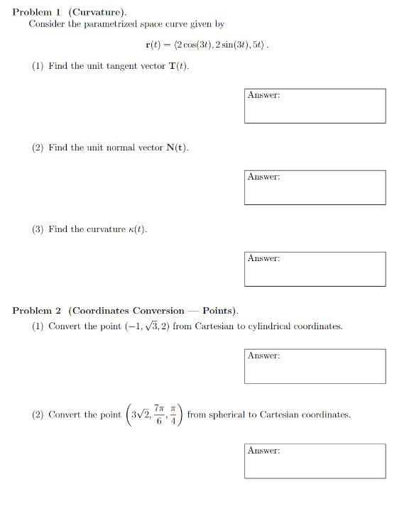 Solved Problem 1 (Curvature).Consider the parametrized space | Chegg.com