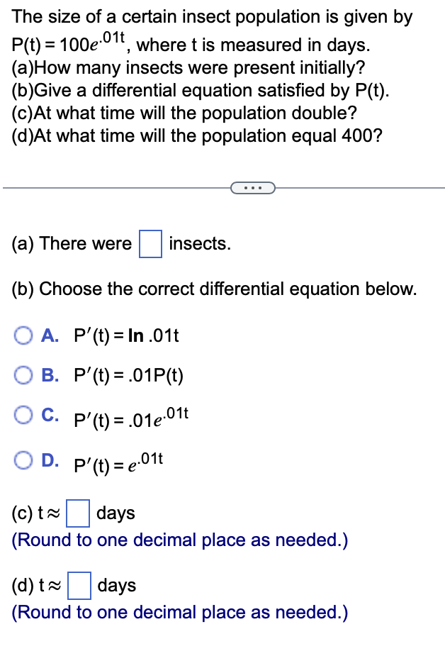 Solved The size of a certain insect population is given | Chegg.com