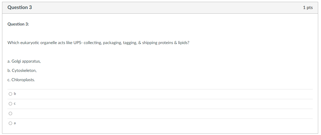 Solved Question 3 1 pts Question 3: Which eukaryotic | Chegg.com